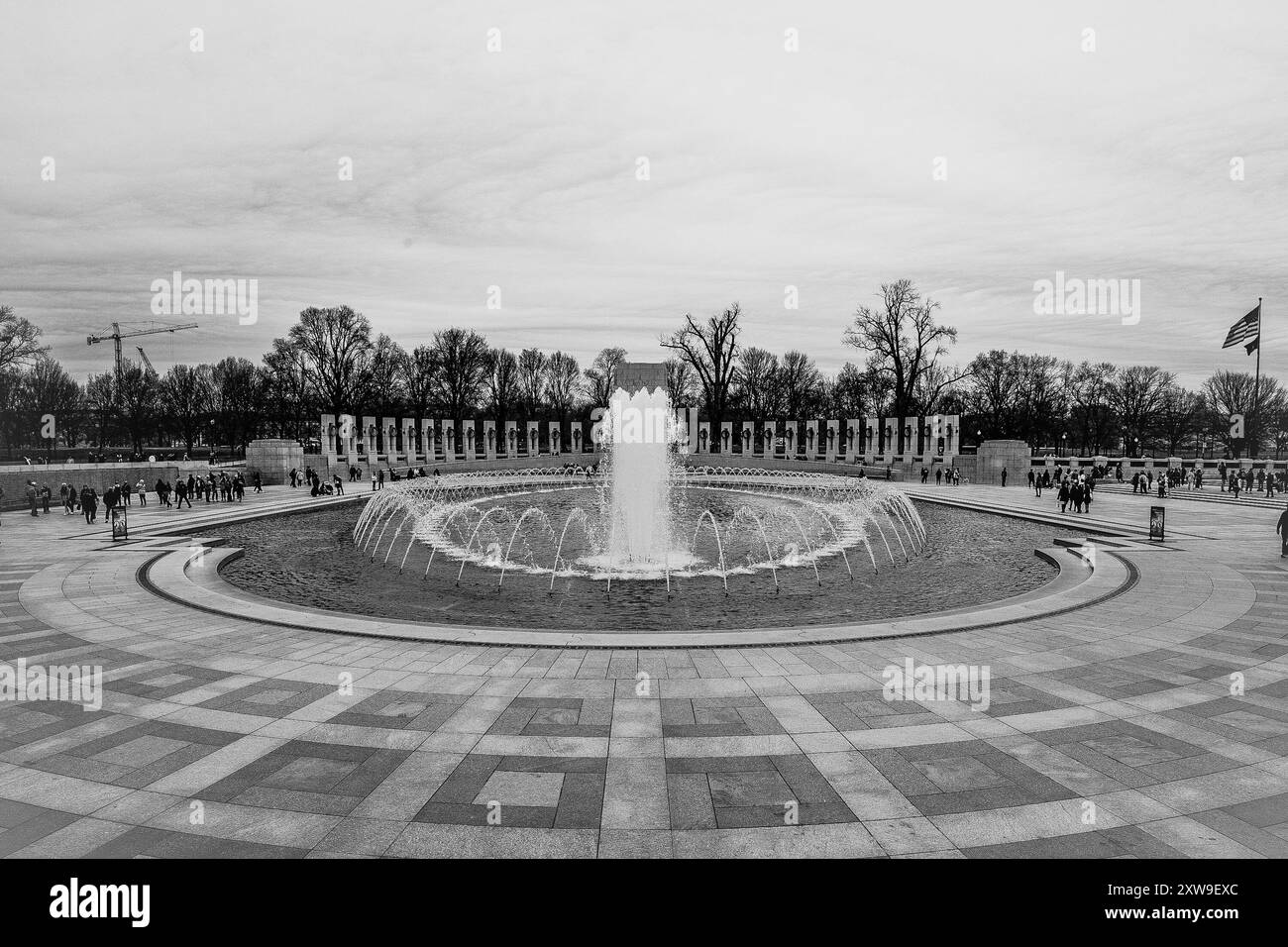 Washington DC – US – Mar 22, 2024 Black and white view of the World War ...
