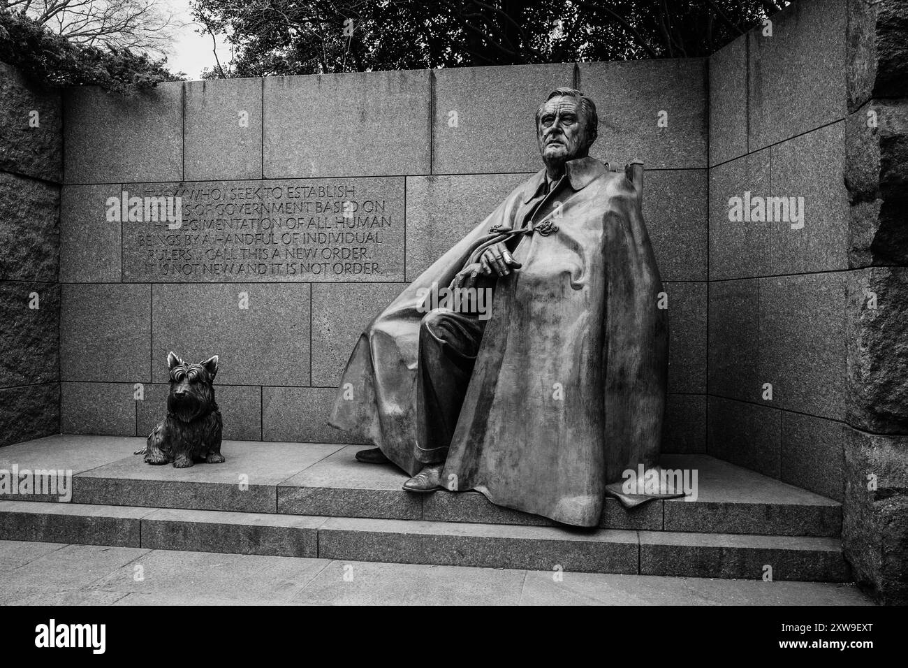 Washington DC - US - Mar 22, 2024 A black and white of FDR sitting in a ...