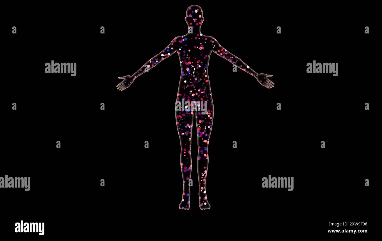 Human body filled with particles. Ultrafine Particles inside human body ...
