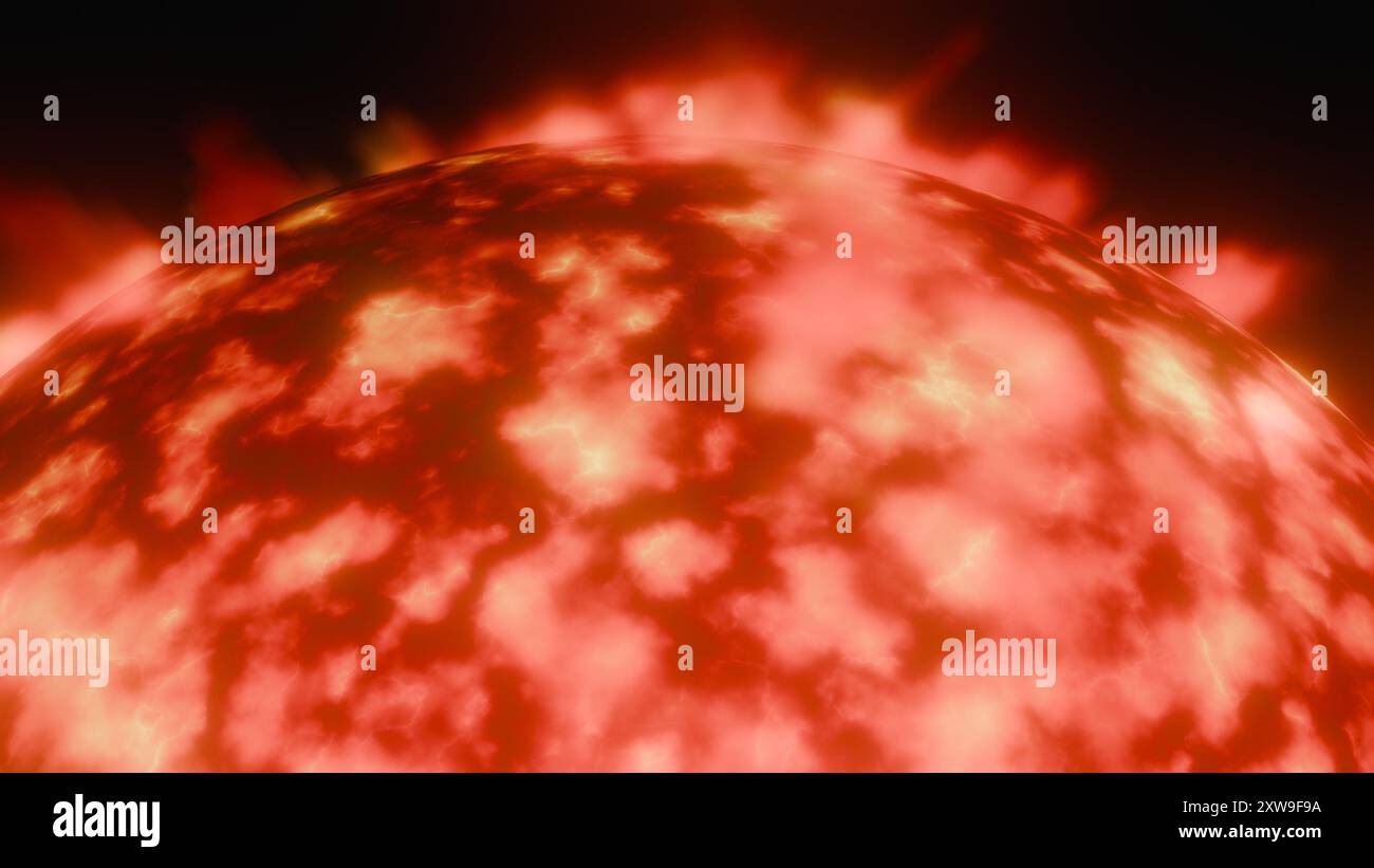 Sun with solar flares. Star with coronal mass ejections. 3d rendering ...