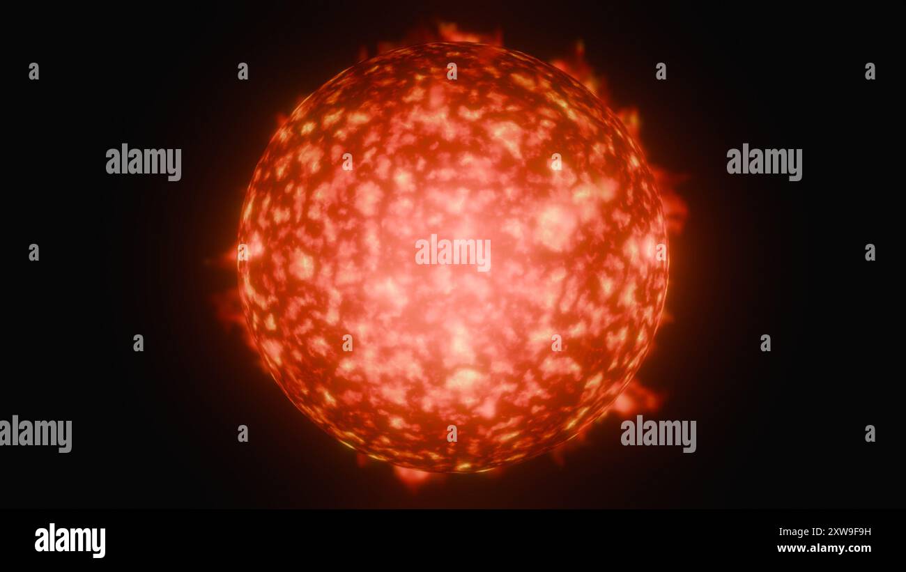 Sun with solar flares. Star with coronal mass ejections. 3d rendering ...