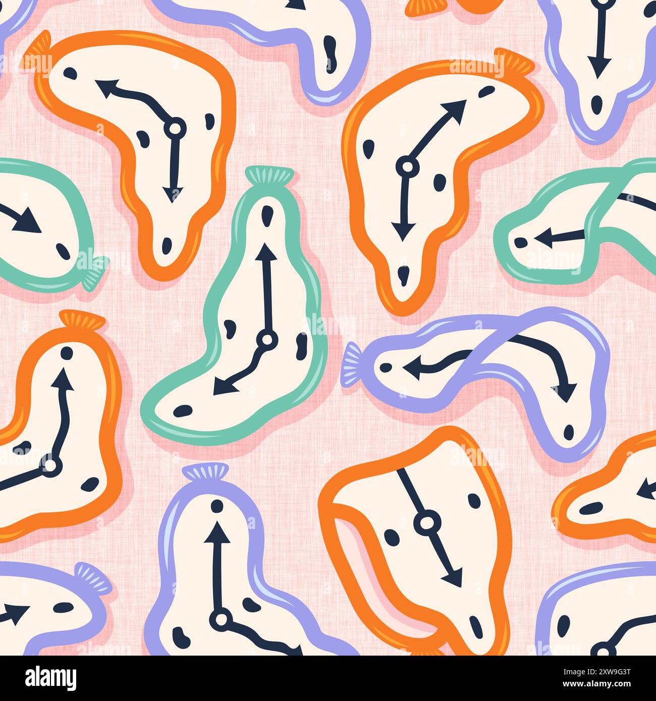 Seamless pattern of Clocks in surrealistic style. Time Warp Wonderland ...