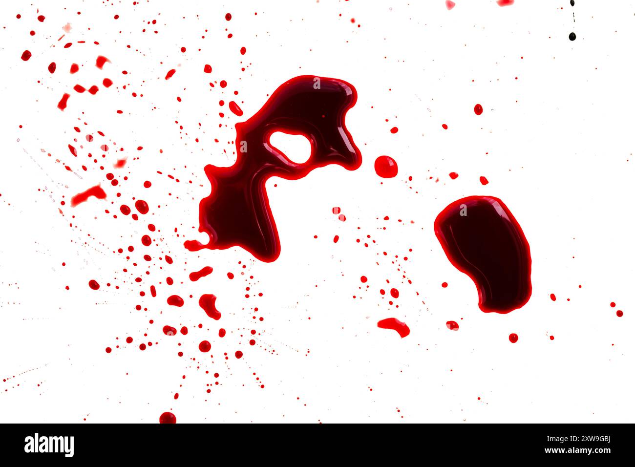 bloody splatter and splashes. Horror and crime. Drops of blood isolated ...