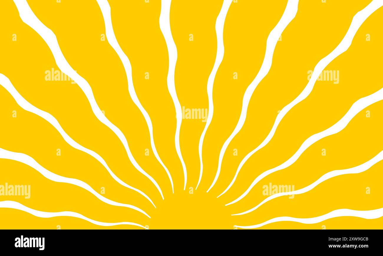 Groovy sun with wavy yellow rays. Summer theme background. Sunburst ...