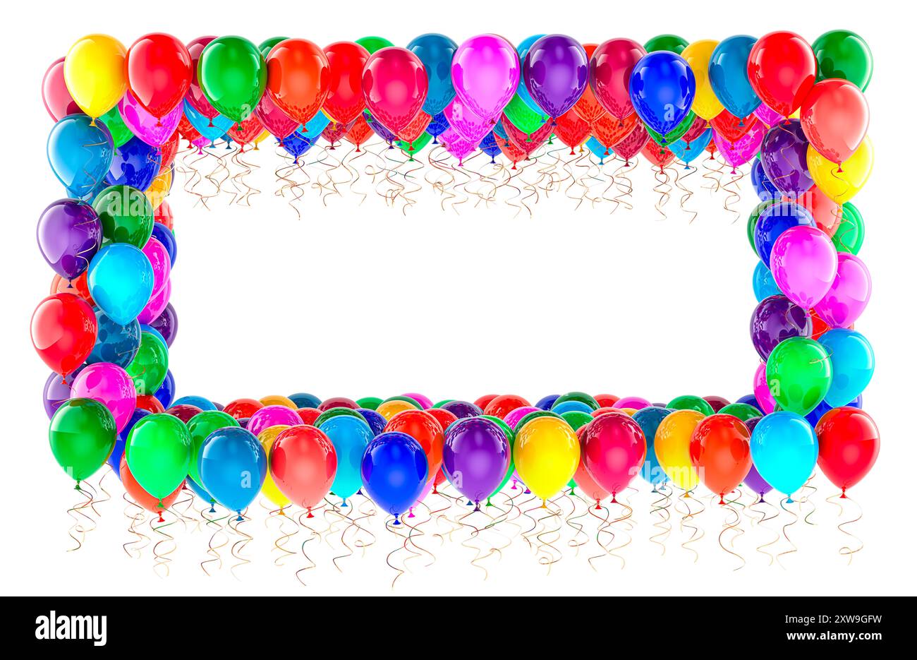 Frame from colored party balloons, 3D rendering isolated on white ...