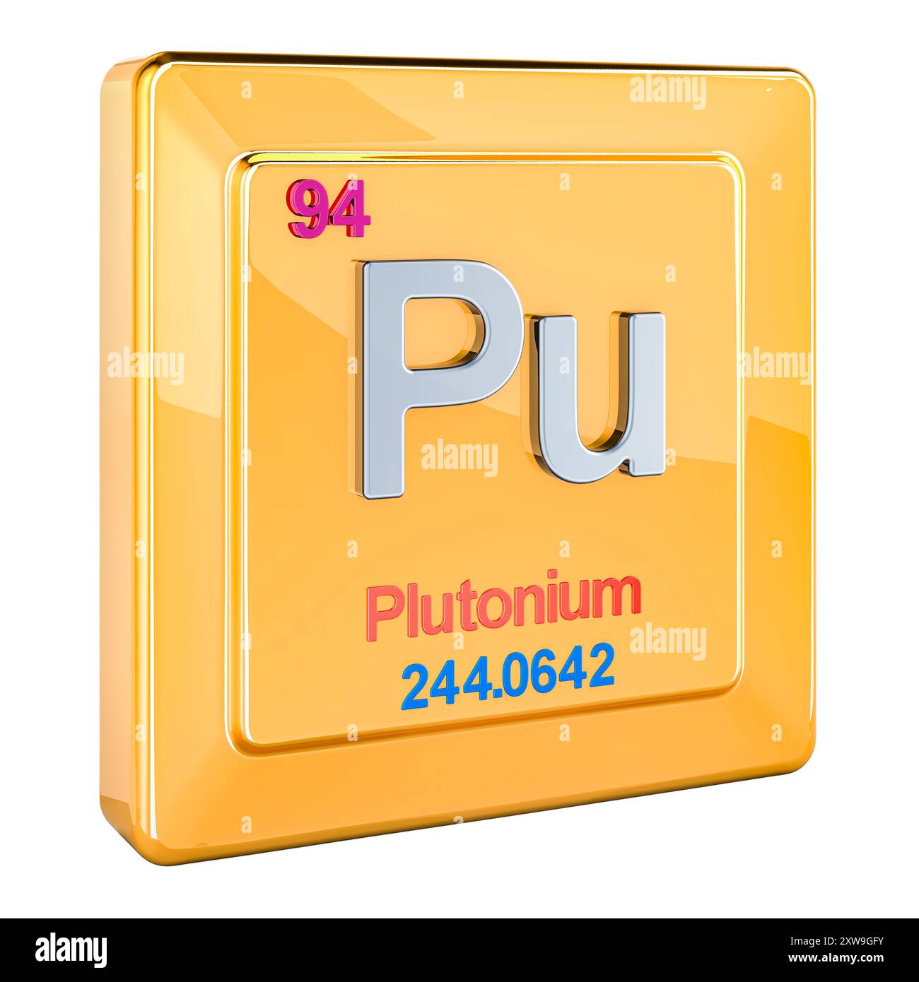 Plutonium Pu, chemical element sign with number 94 in periodic table ...
