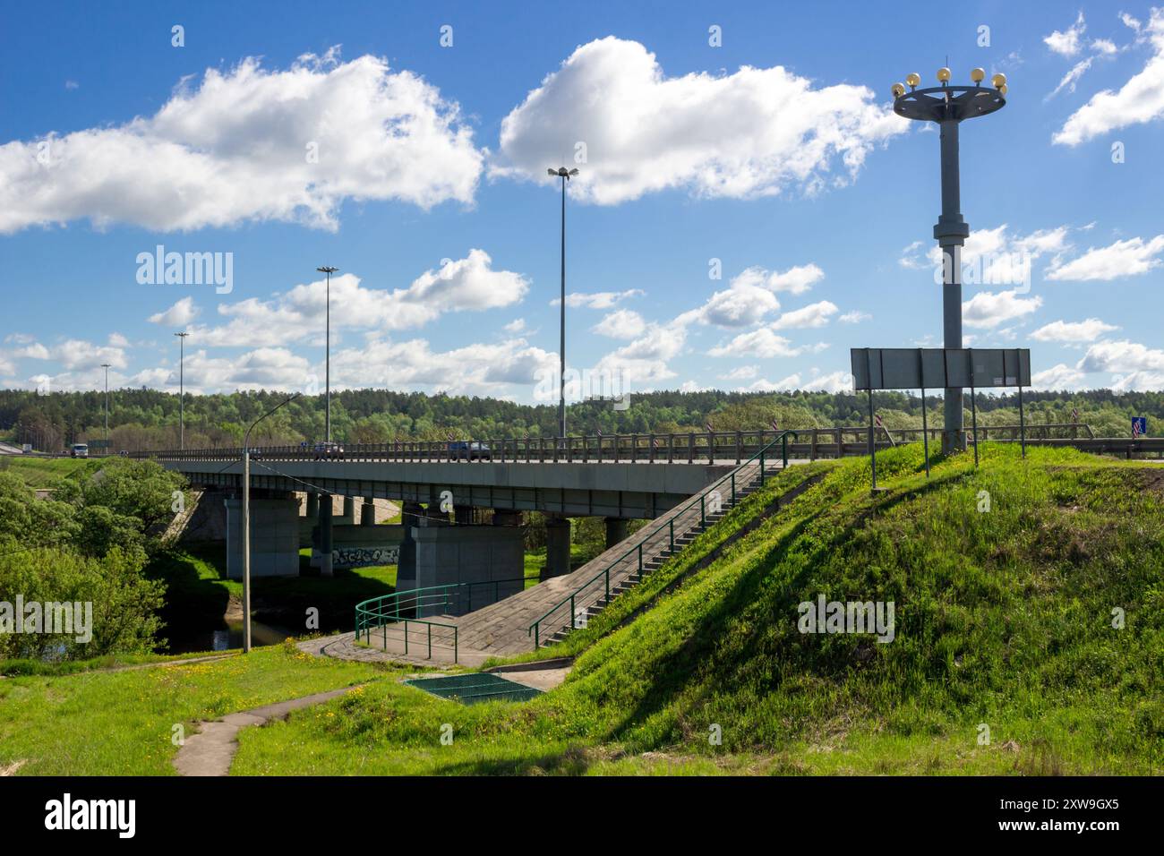 Car bridge across the river, reinforced concrete structure Stock Photo ...