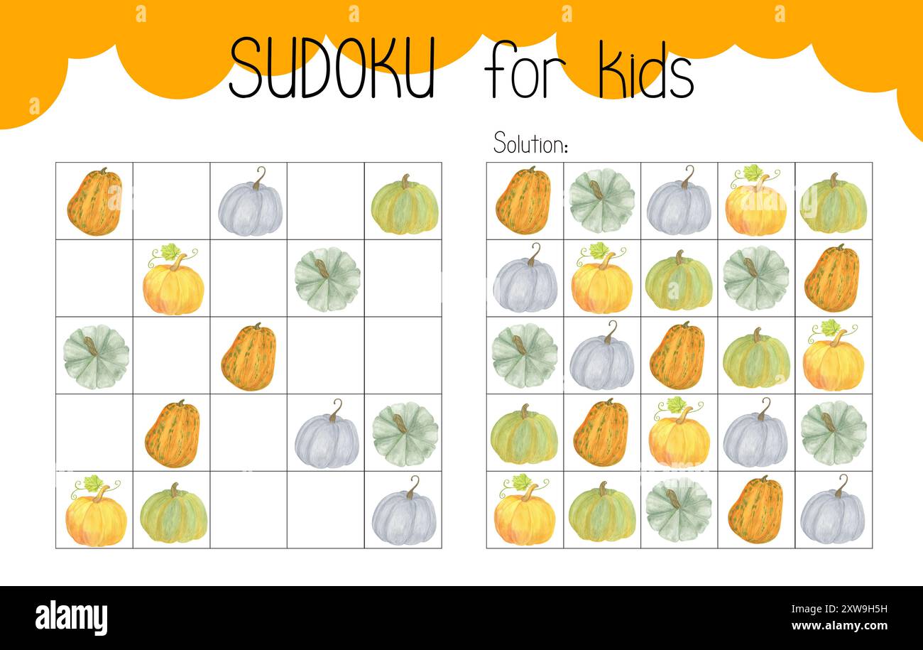 Pumpkins sudoku educational game or leisure activity worksheet ...