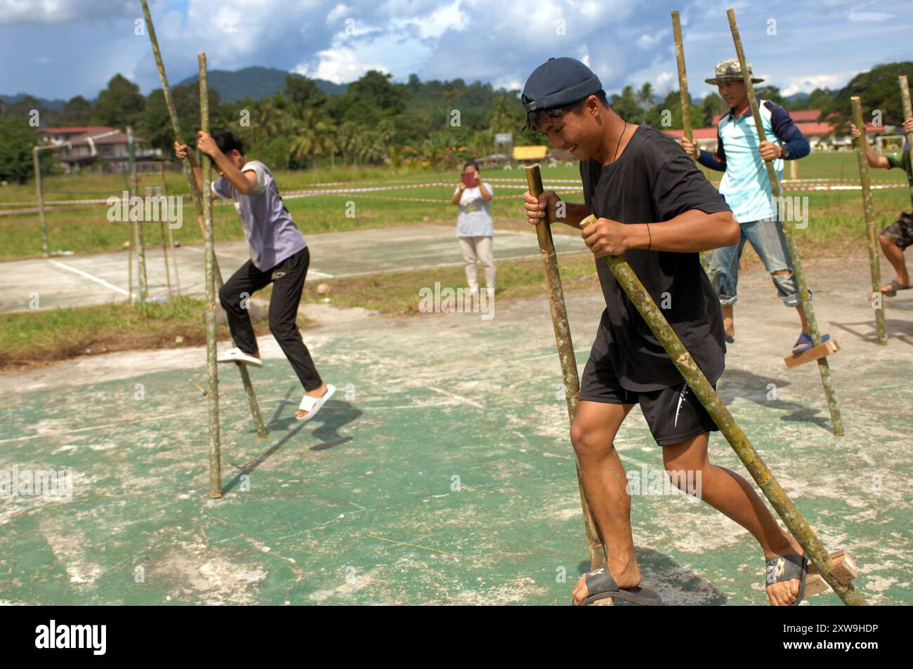 Stilt races ar local festival, Bongkud, Ranau, Sabah, Malaysia Stock ...