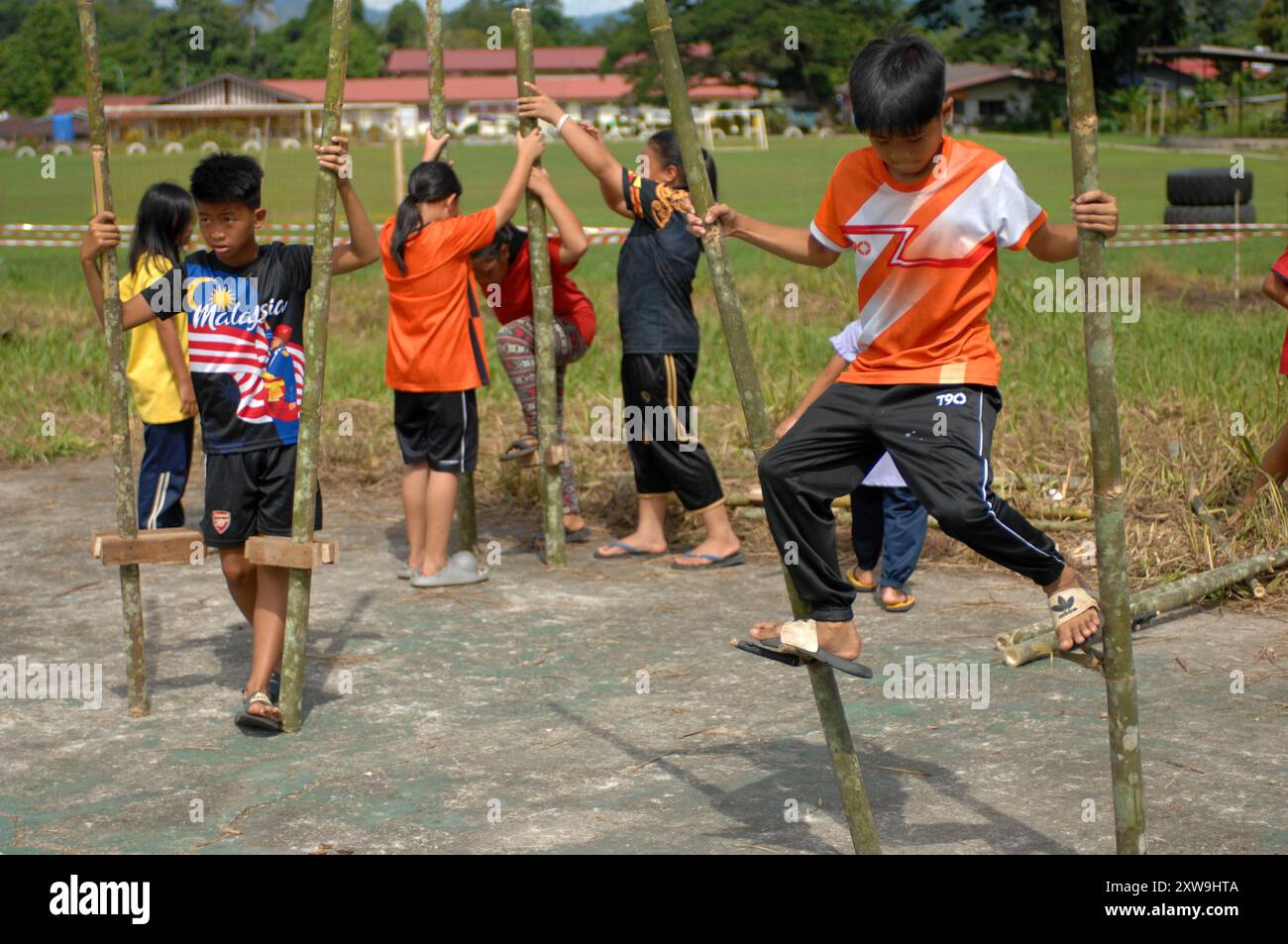 Stilt races ar local festival, Bongkud, Ranau, Sabah, Malaysia Stock ...