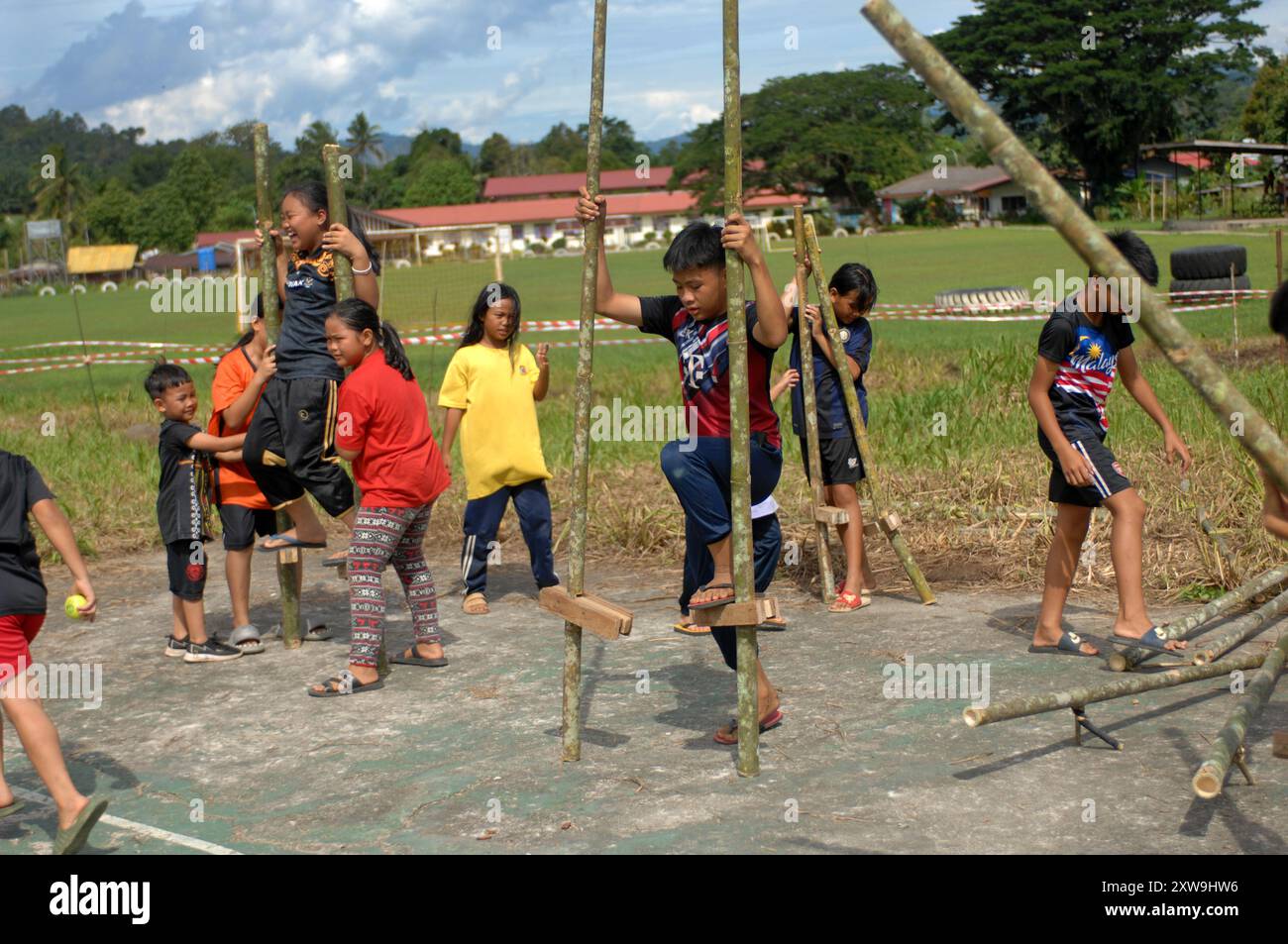 Stilt races ar local festival, Bongkud, Ranau, Sabah, Malaysia Stock ...