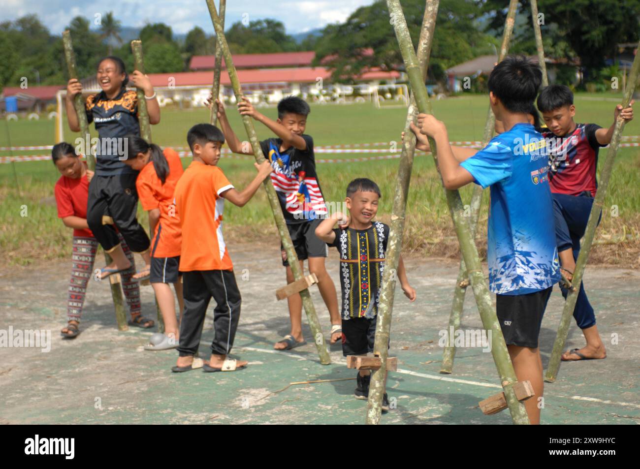 Stilt races ar local festival, Bongkud, Ranau, Sabah, Malaysia Stock ...