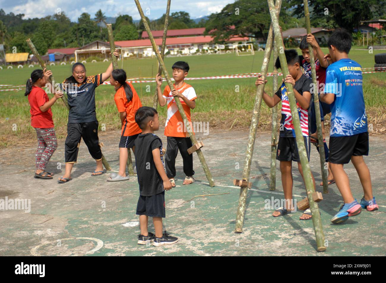 Stilt races ar local festival, Bongkud, Ranau, Sabah, Malaysia Stock ...