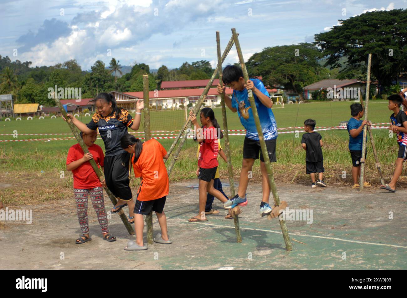 Stilt races ar local festival, Bongkud, Ranau, Sabah, Malaysia Stock ...