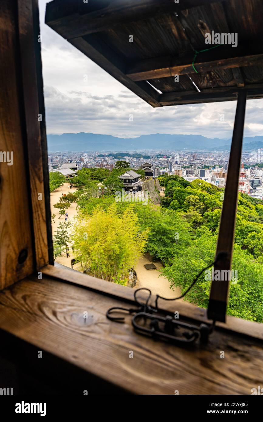 Panoramic view of Matsuyama city from the highest tower of Matsuyama ...
