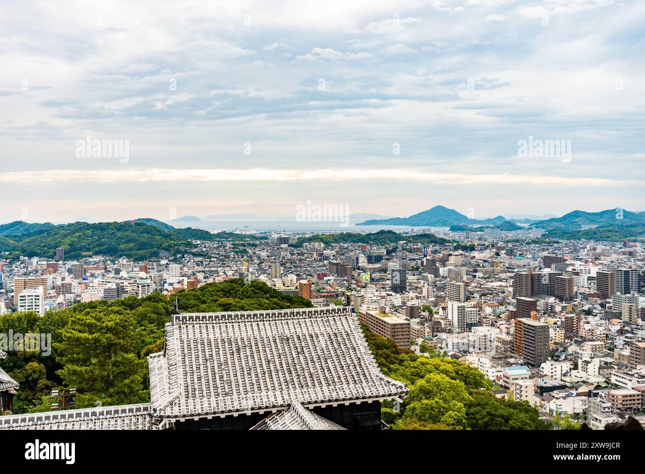 Panoramic view of Matsuyama city from the highest tower of Matsuyama ...