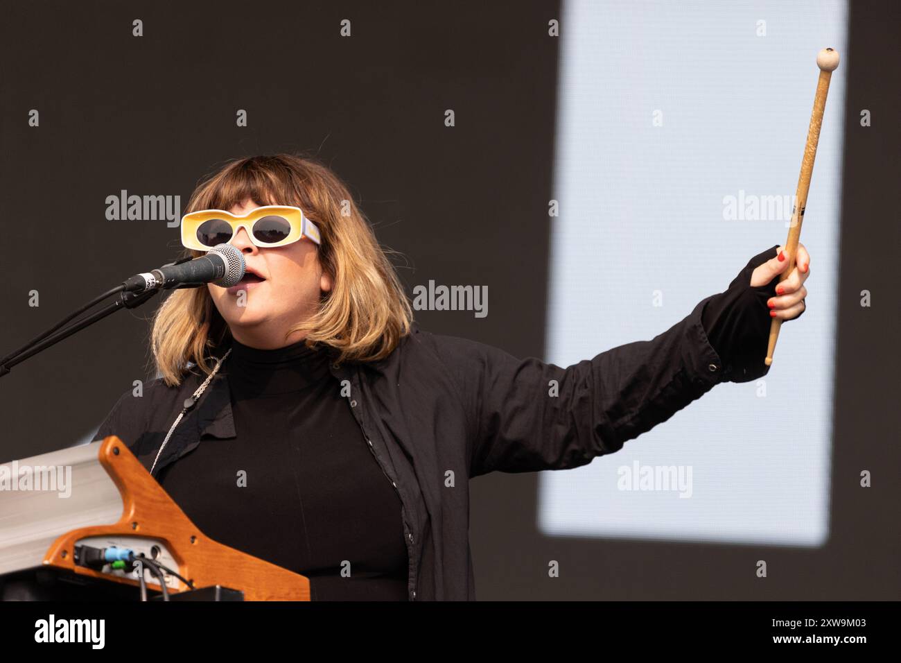 London, UK. Sunday August 18, 2024. Jess Wolfe of the band Lucius ...