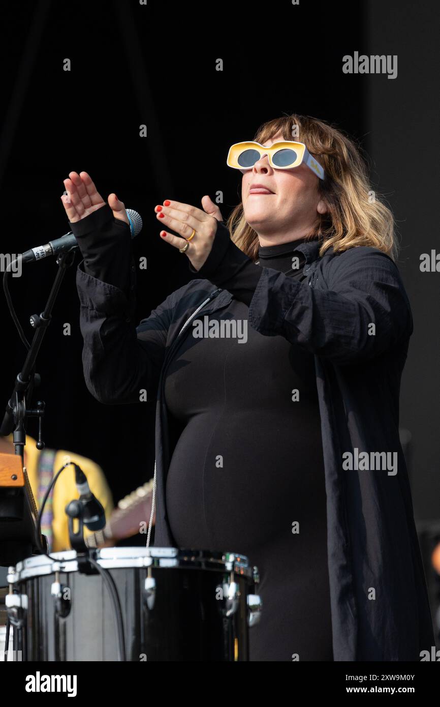 London, UK. Sunday August 18, 2024. Jess Wolfe of the band Lucius ...