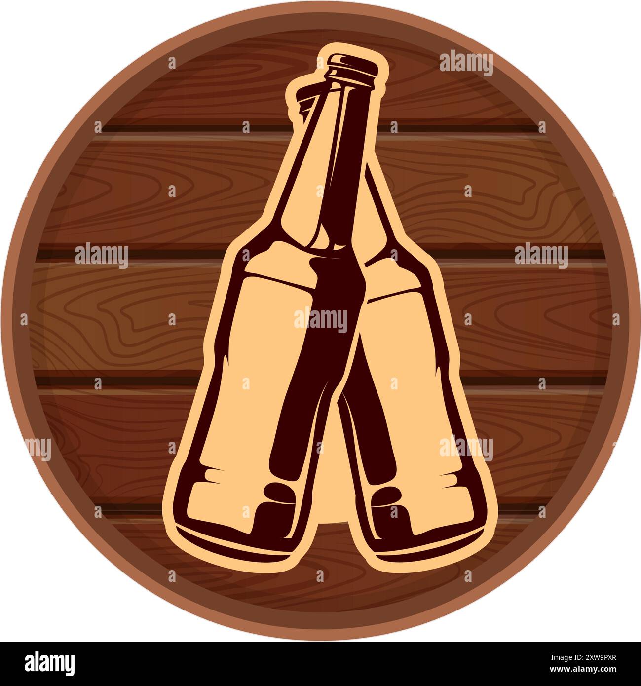 Wooden cask with beer bottles label. Drink emblem Stock Vector Image ...