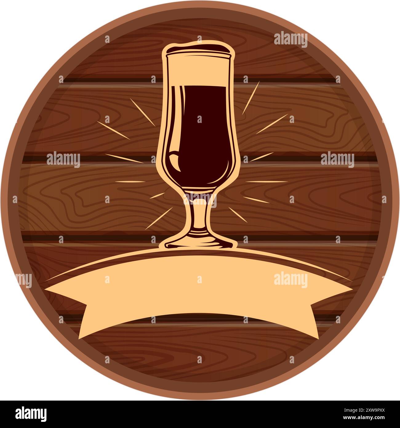 Cask wooden round signboard with beer glass label Stock Vector Image ...