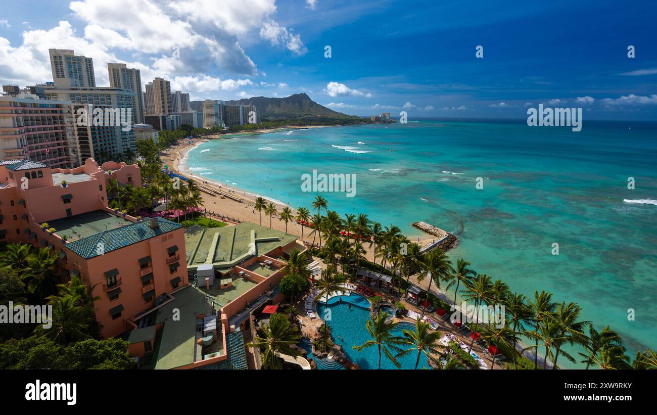 Waikiki Beach Honolulu Hawaii Aerial View Skyline Diamond Head Sunny ...