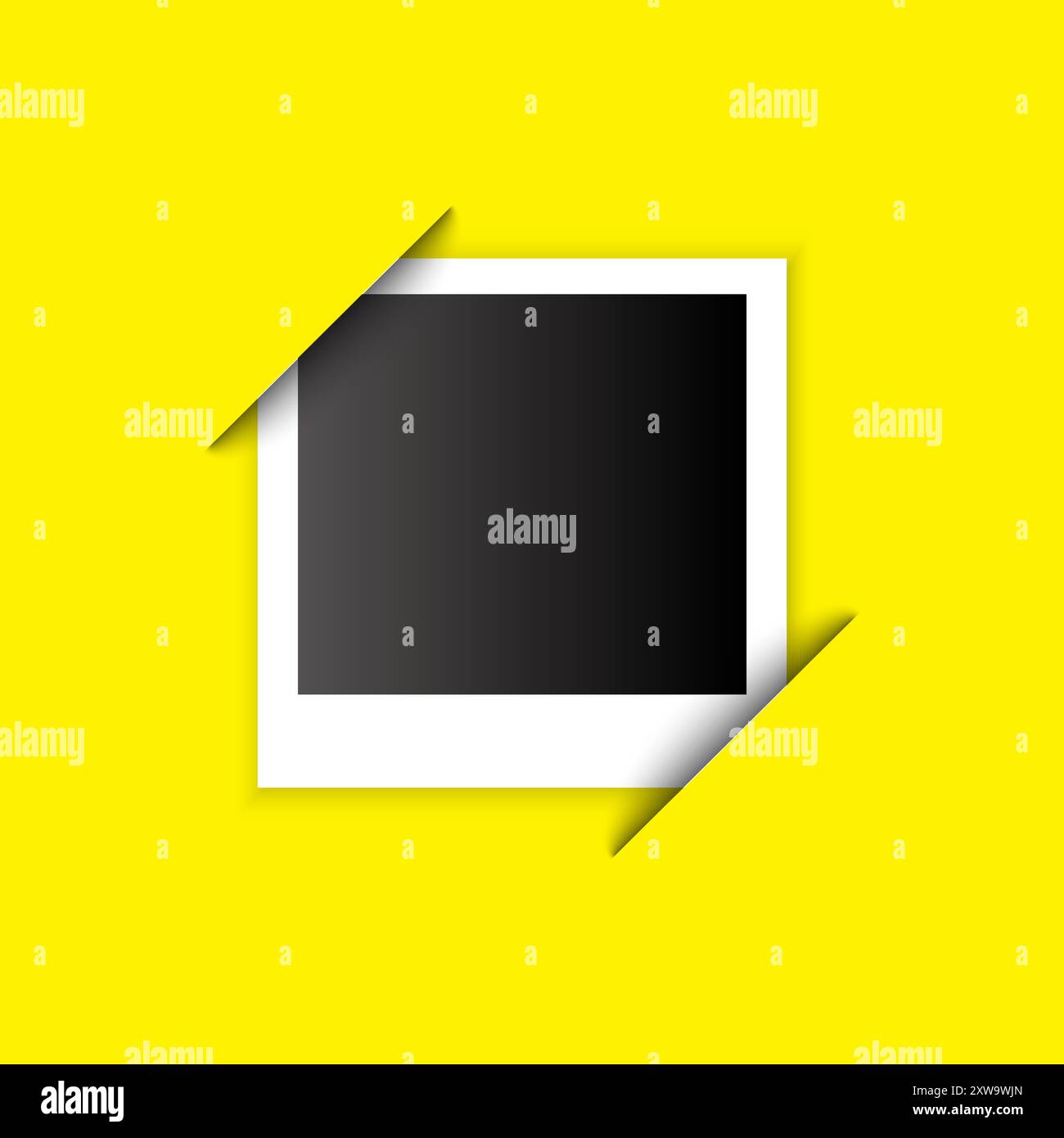Minimal photo frame icon. Bold black square center. Yellow vibrant ...