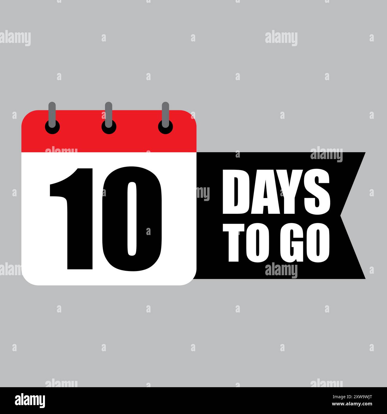 Countdown calendar illustration. Number ten focus. Bold 10 days to go ...