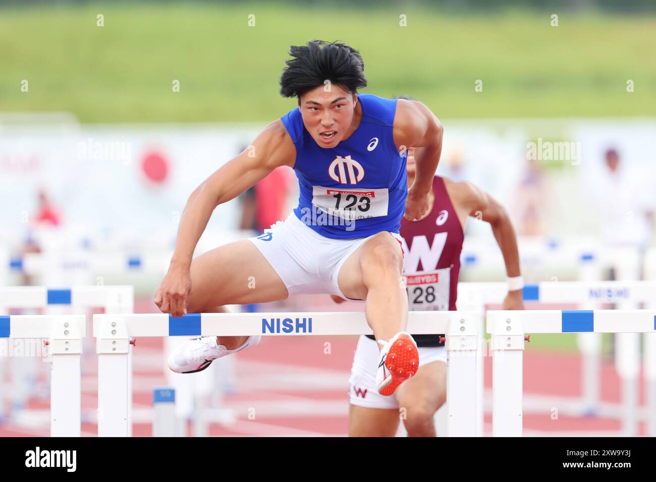 Fuji Hokuroku Men's 110m Hurdles Final at Mt.Fuji Springs Stadium, Yamanashi, Japan. 18th Aug ...