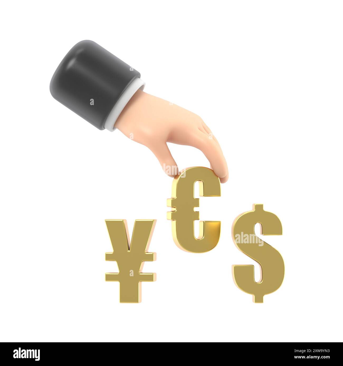 Cartoon Gesture Icon Mockup. 3d hand and currency sign yes concept,3D ...