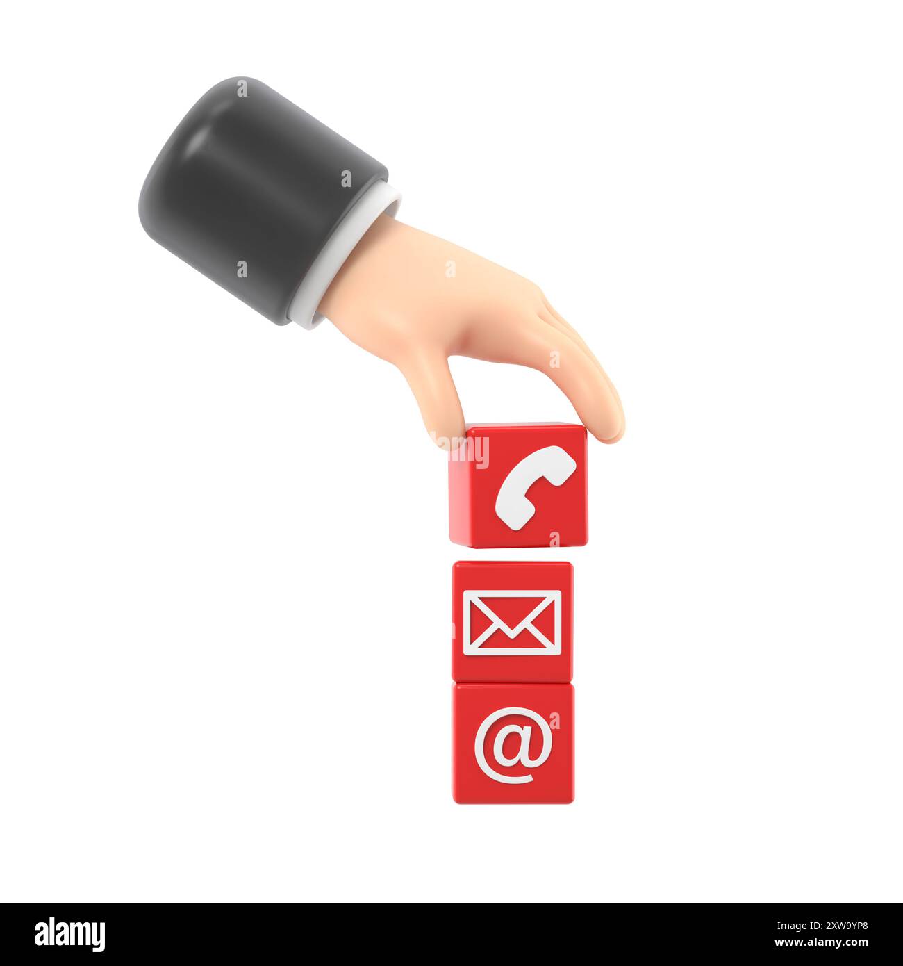 Cartoon Gesture Icon Mockup. 3d hand stacking three contact symbols,3D ...