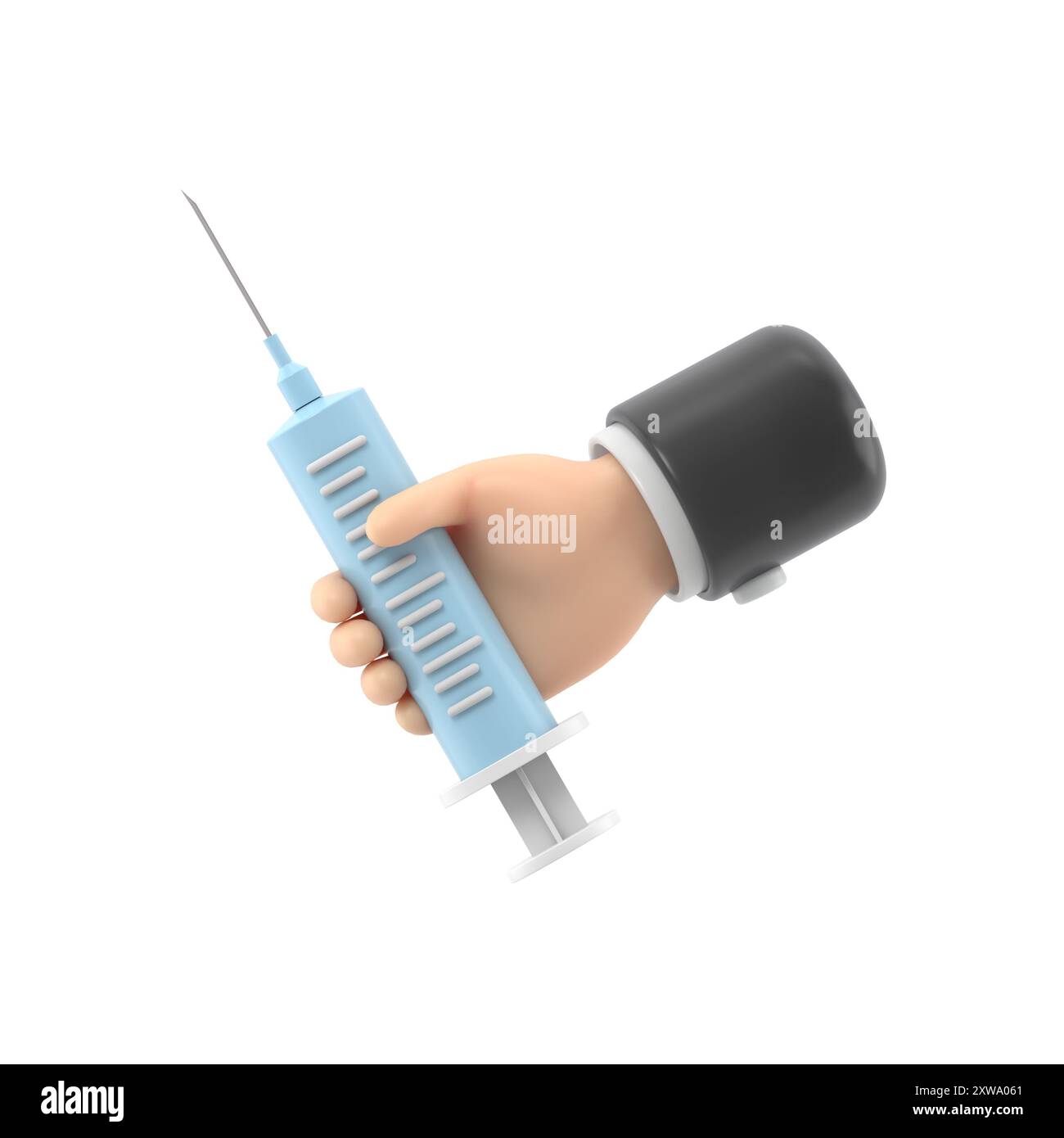 3d render. Doctor cartoon hand holding big syringe with vaccine against ...