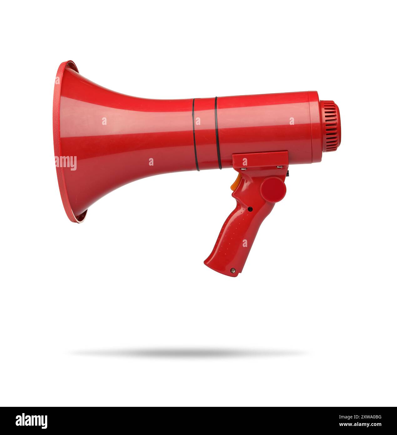 Red megaphone in air on white background Stock Photo - Alamy