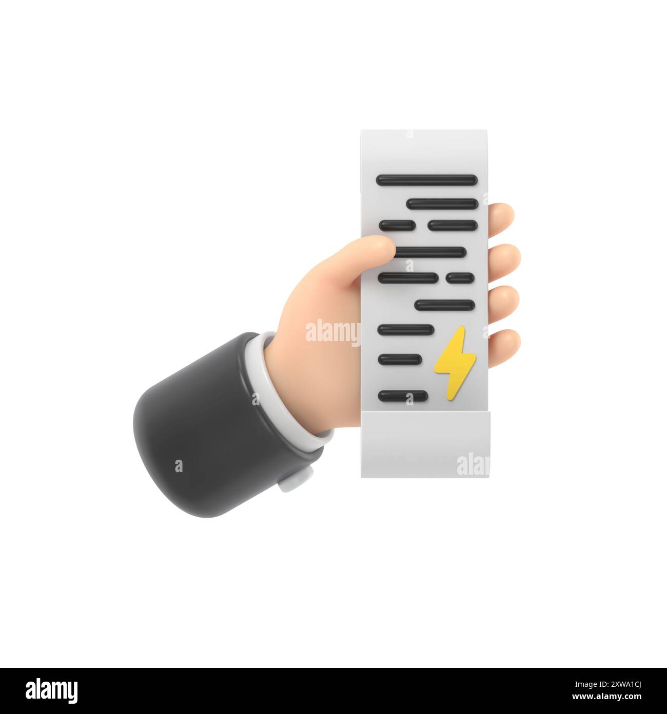 3d female hand holds payment energy bill paper invoice icon design ...