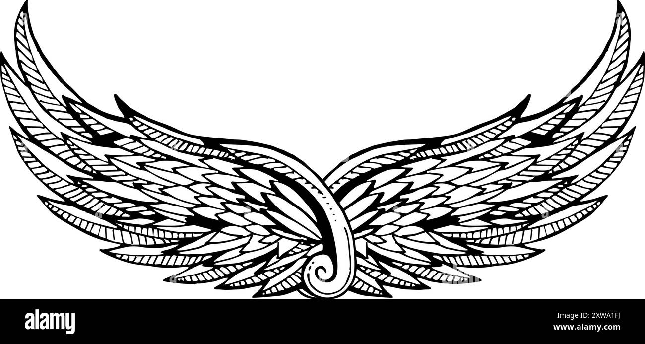 Bird wings emblem engraving. Hand drawn badge Stock Vector Image & Art ...