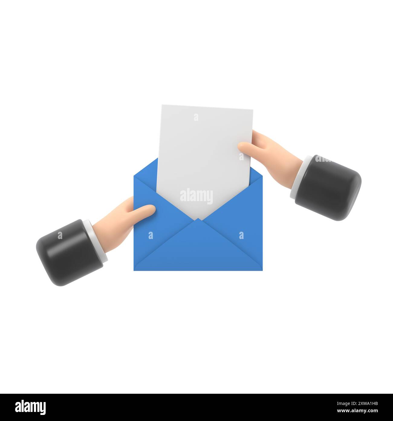 Cartoon Gesture Icon Mockup.hand pulls from envelope a sheet of empty ...