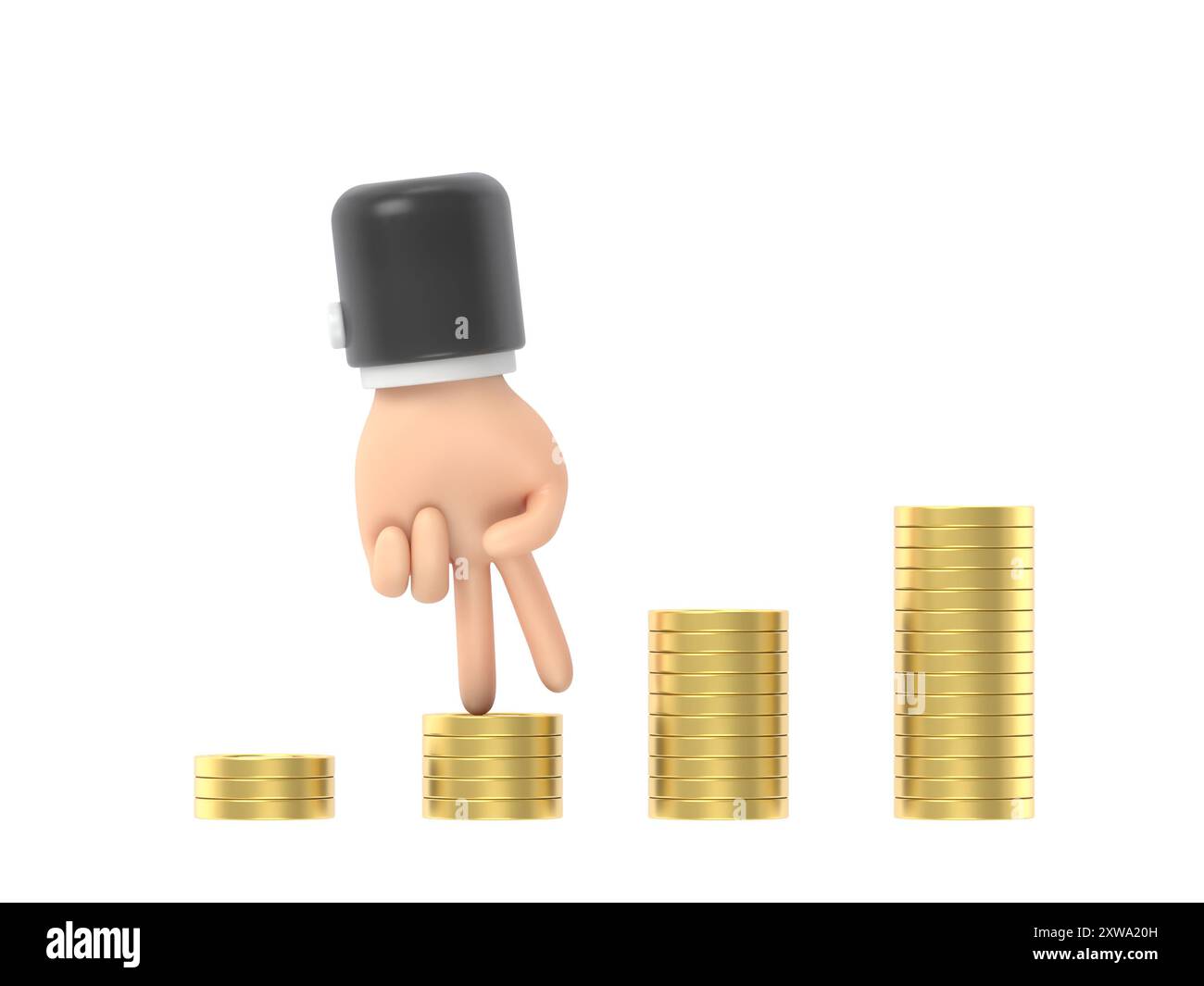 Money staircase concept. Businessman walk fingers over the stock of ...