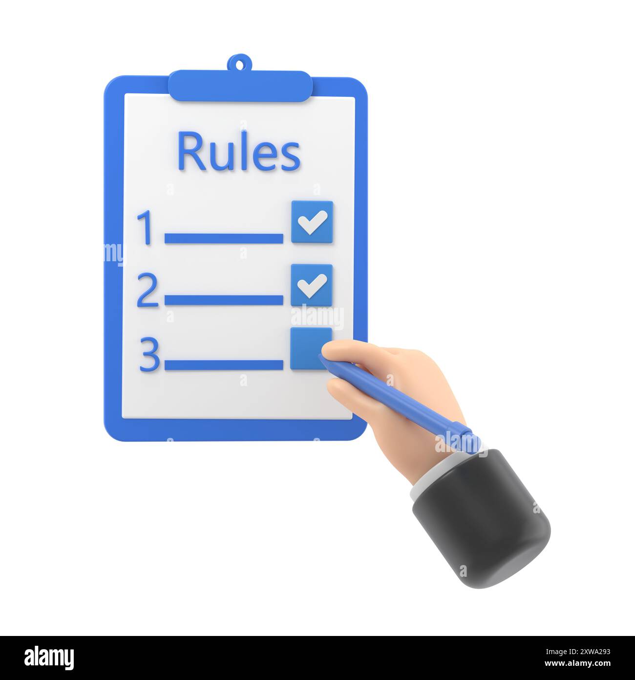 Rules concept. Businessman holding in hand clipboard with regulations ...
