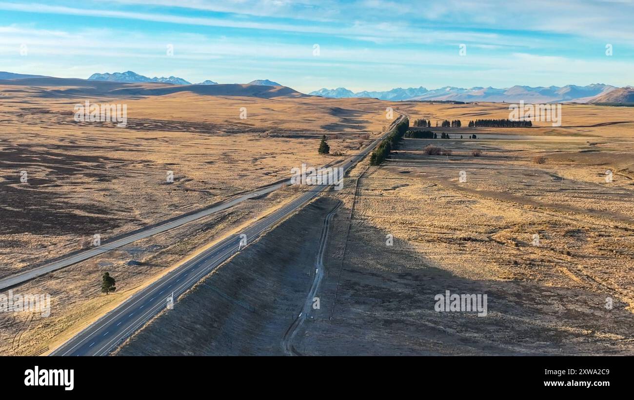 The dry agricultural countryside of the Mackenzie country near the ...