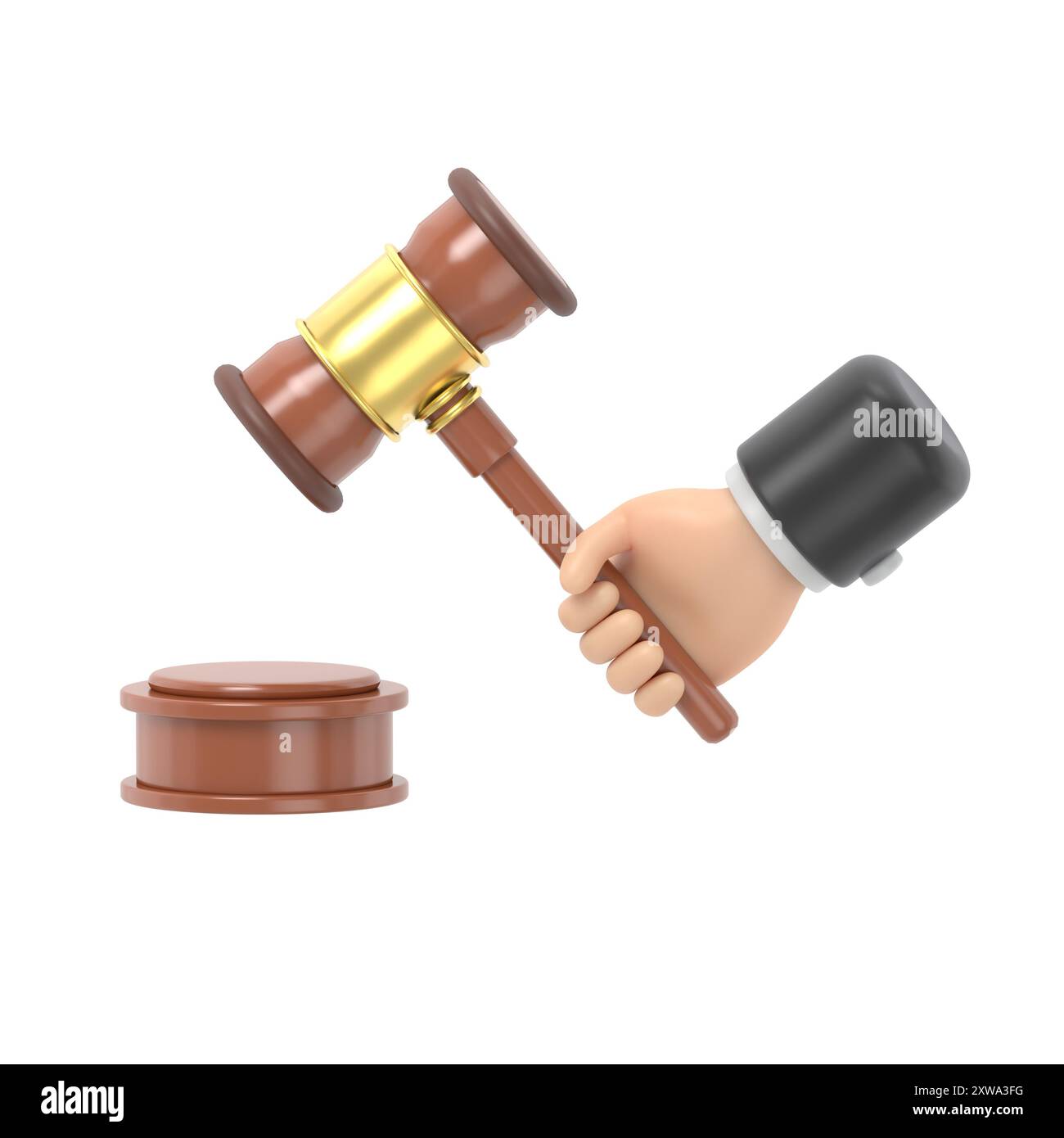 Cartoon Gesture Icon Mockup.Justice. Hand holding judges gavel. 3D illustration flat style ...
