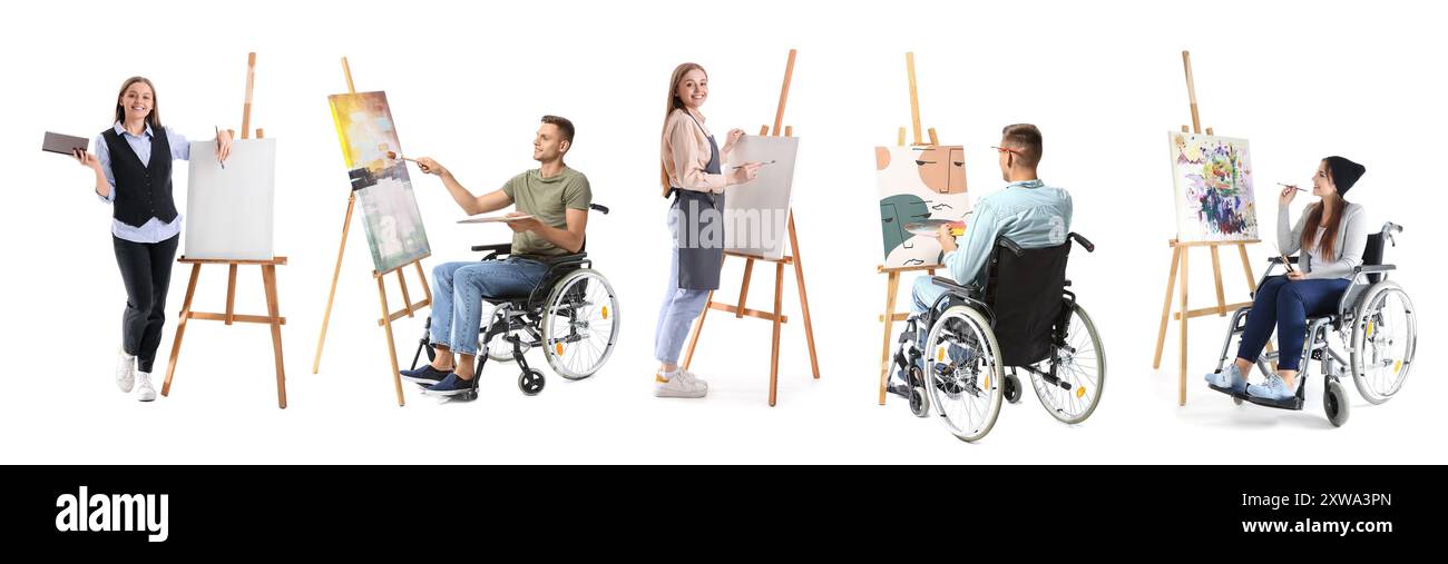 Set of many artists painting pictures on white background Stock Photo ...