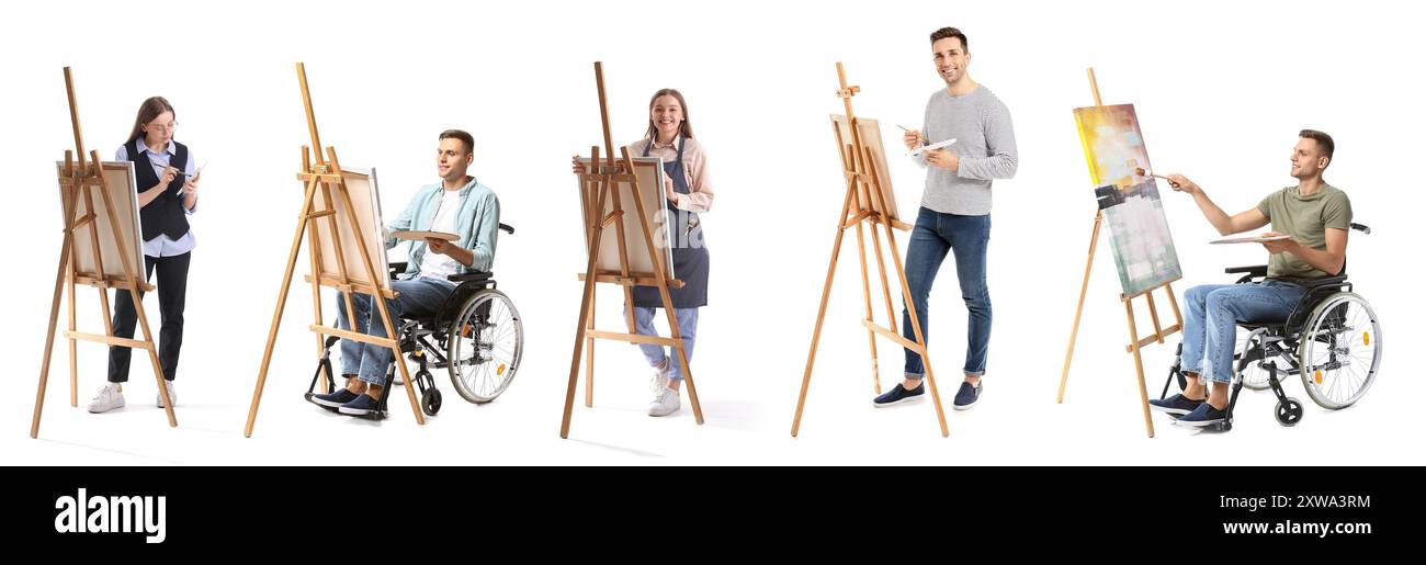 Set of many artists painting pictures on white background Stock Photo ...