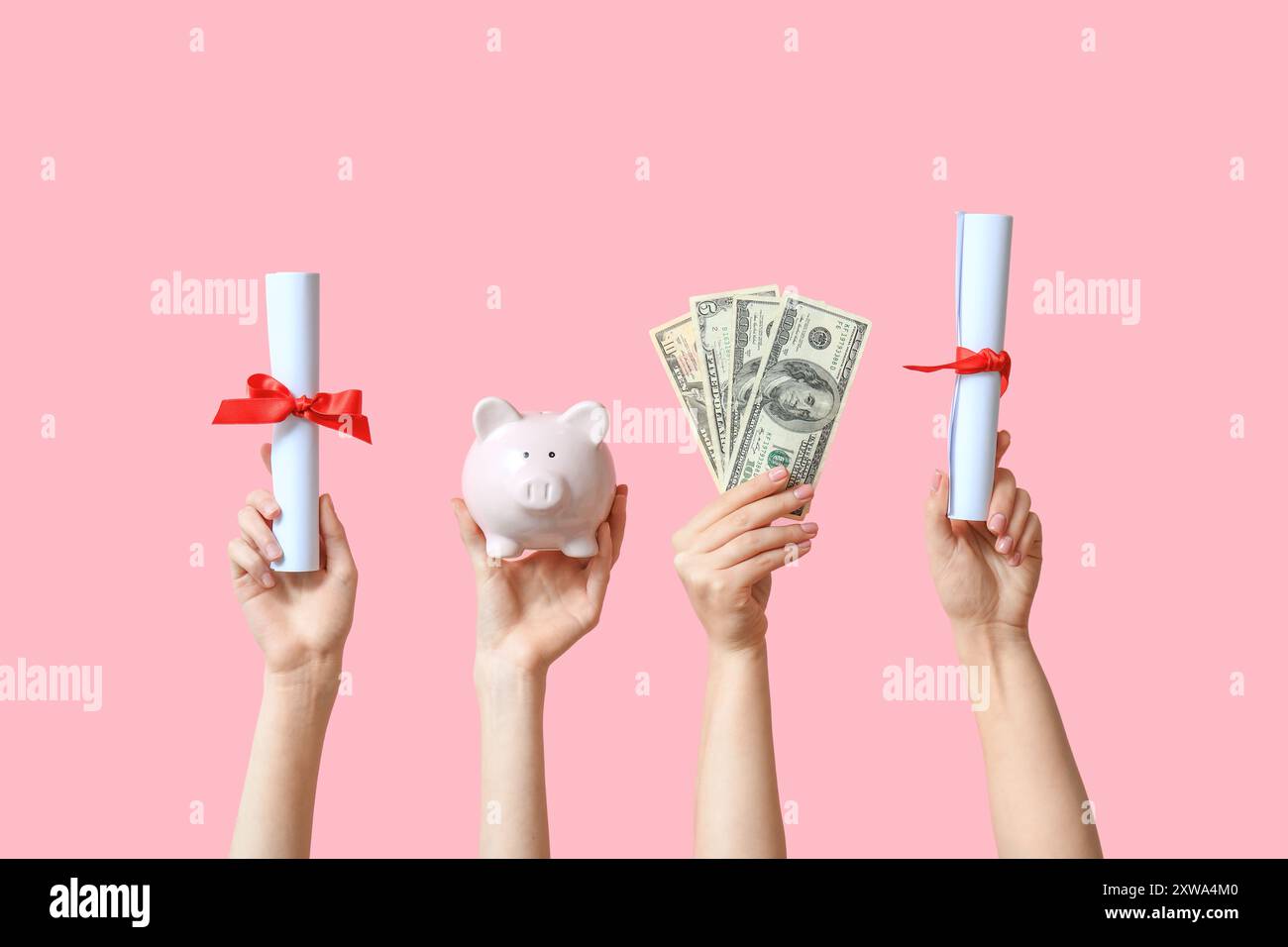 Female hands money diploma hi-res stock photography and images - Alamy
