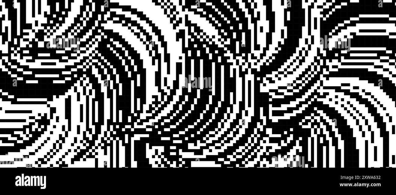 Pixelated undulate wavy shape. Black dither wreathed textured ...
