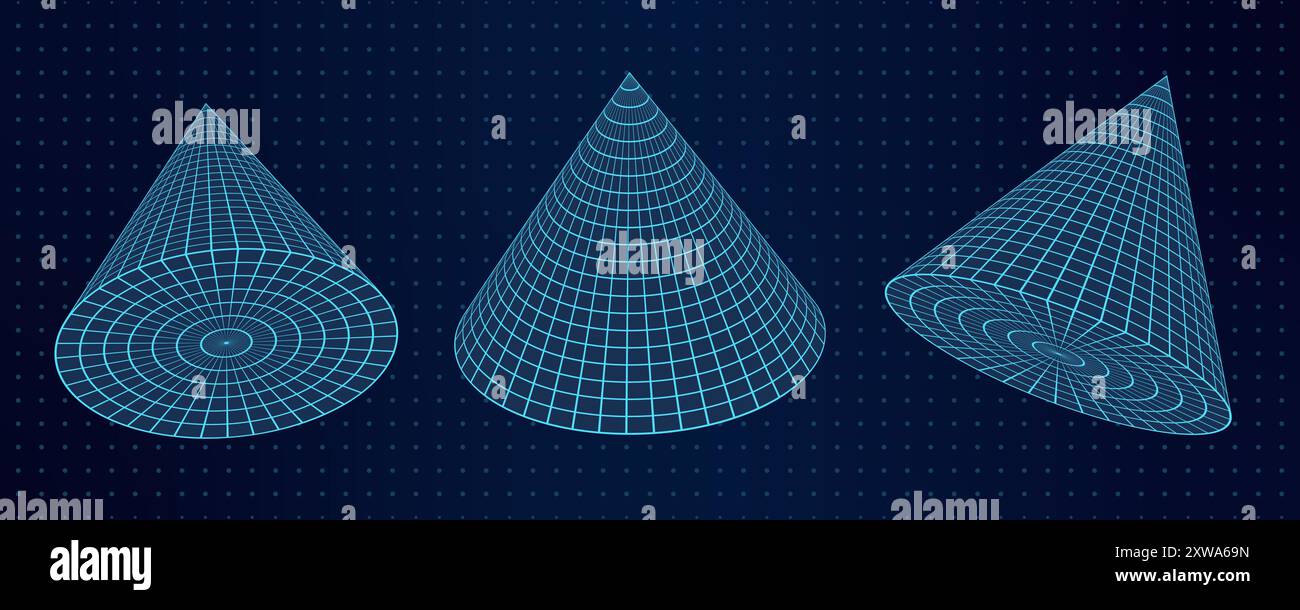 3D Wireframe Mesh Cones on Grid Background Stock Vector Image & Art - Alamy