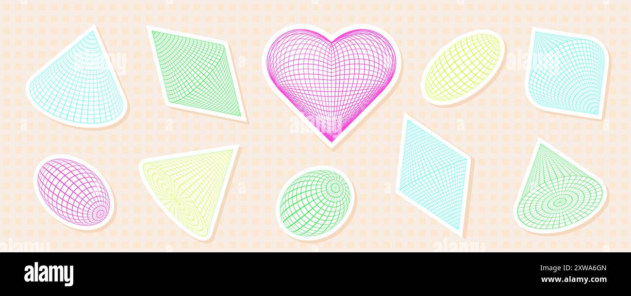 Pastel Heart and Geometric Shapes with Grid Patterns Stock Vector Image ...