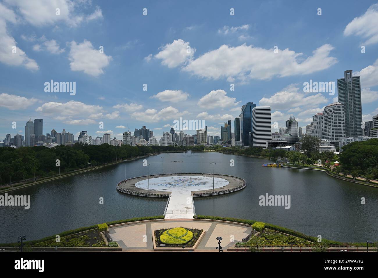 Aerial view of helipad & Lake Ratchada at Benjakitti Park from Queen ...