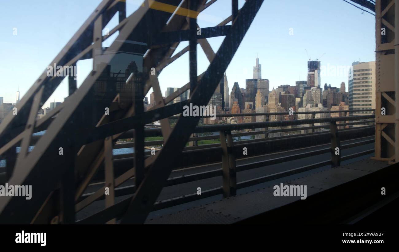 New York City Queensboro bridge from Manhattan to Queens. Shaking ...