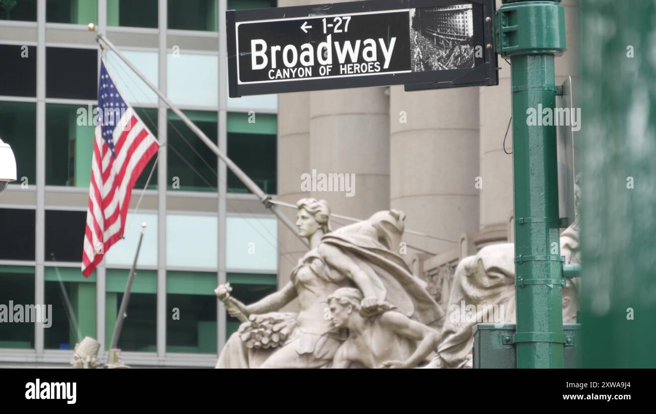 Broadway street road sign, Manhattan downtown financial district ...