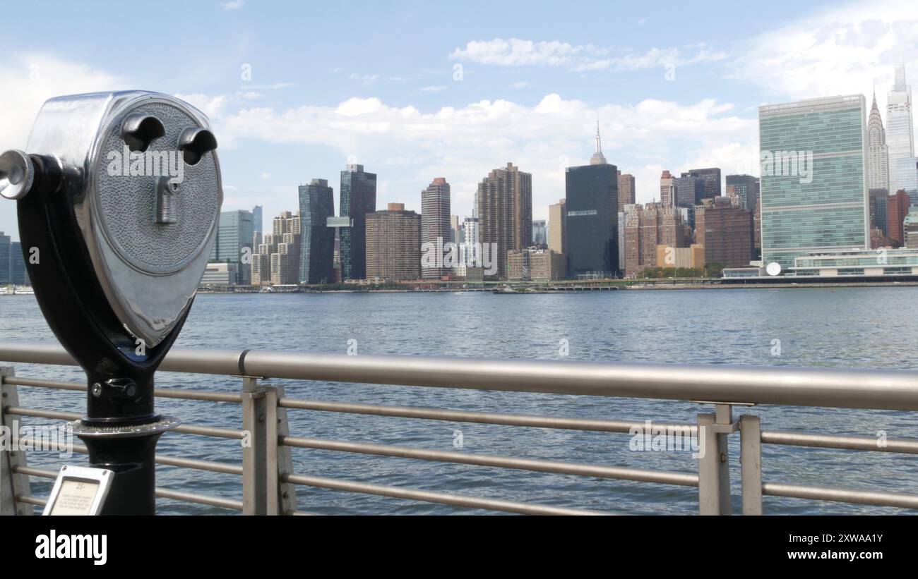 New York City waterfront skyline, Manhattan Midtown buildings ...