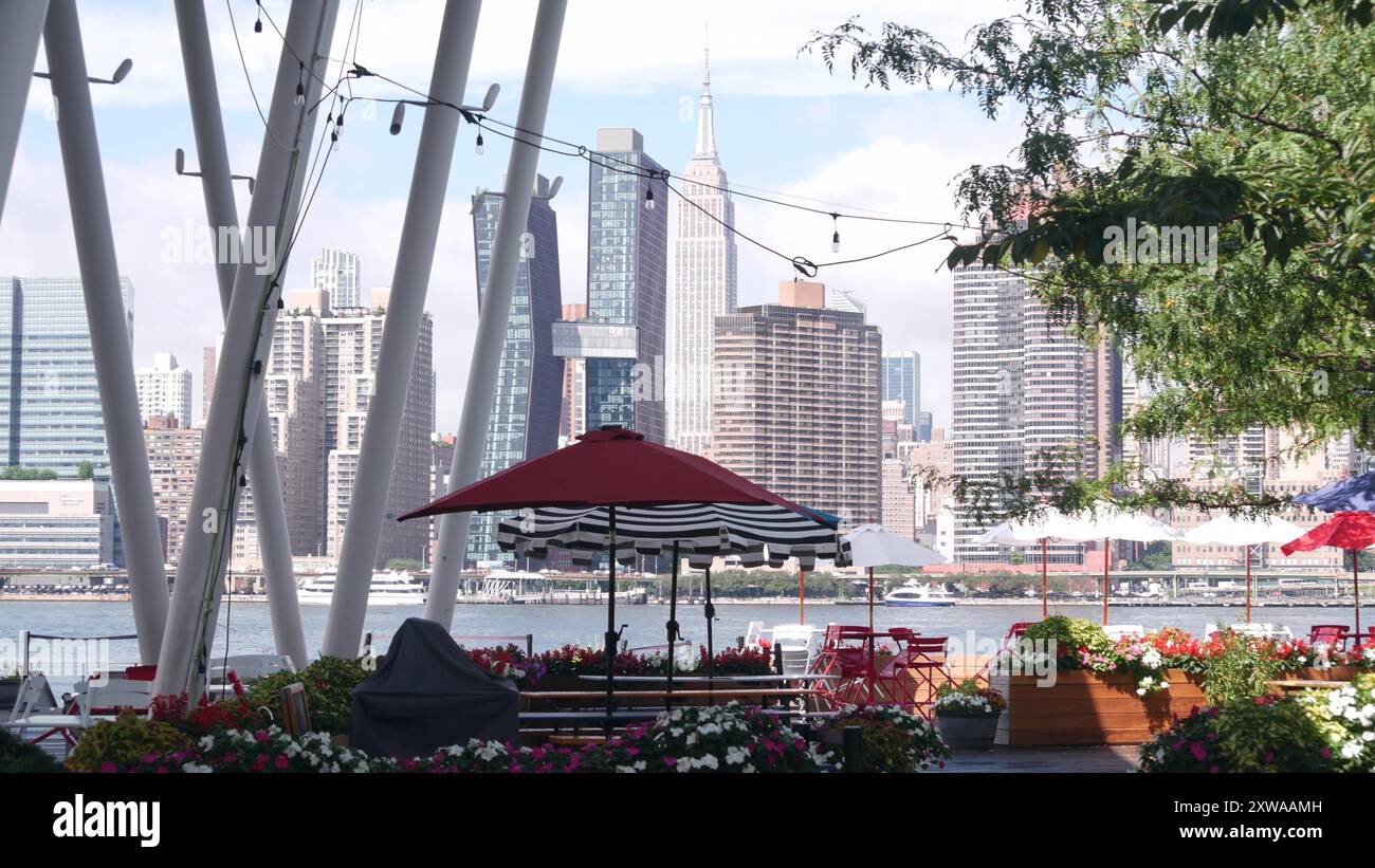 New York City waterfront skyline, Manhattan Midtown buildings ...